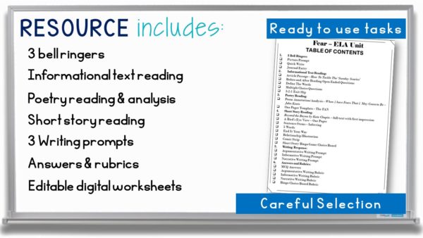 Fear Unit - Middle School Paired Reading, Writing Prompts - Print and ...