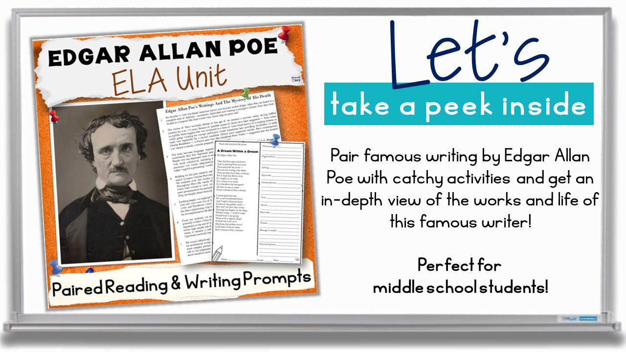 Edgar Allan Poe Unit - Middle School Paired Reading, Prompts- Print and ...