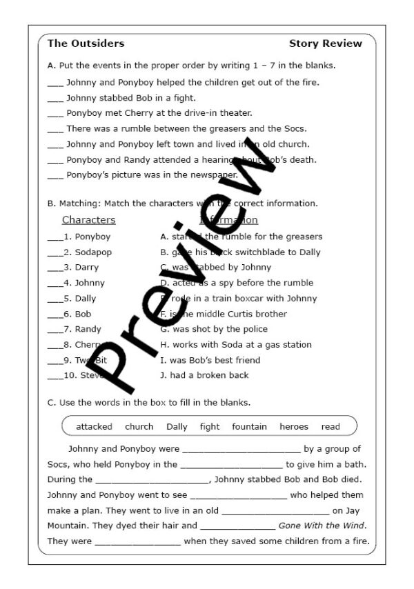 S. E. Hinton "The Outsiders" worksheets | Made By Teachers