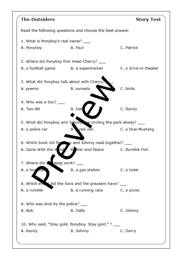 S. E. Hinton "The Outsiders" worksheets | Made By Teachers