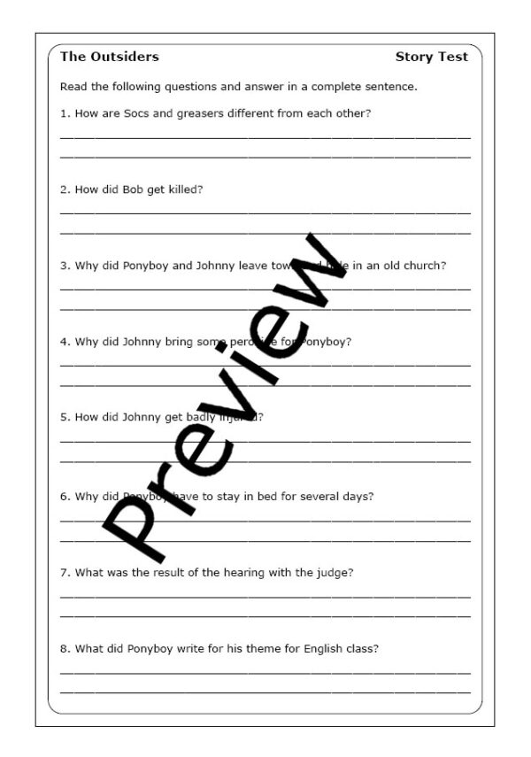 S. E. Hinton "The Outsiders" worksheets | Made By Teachers