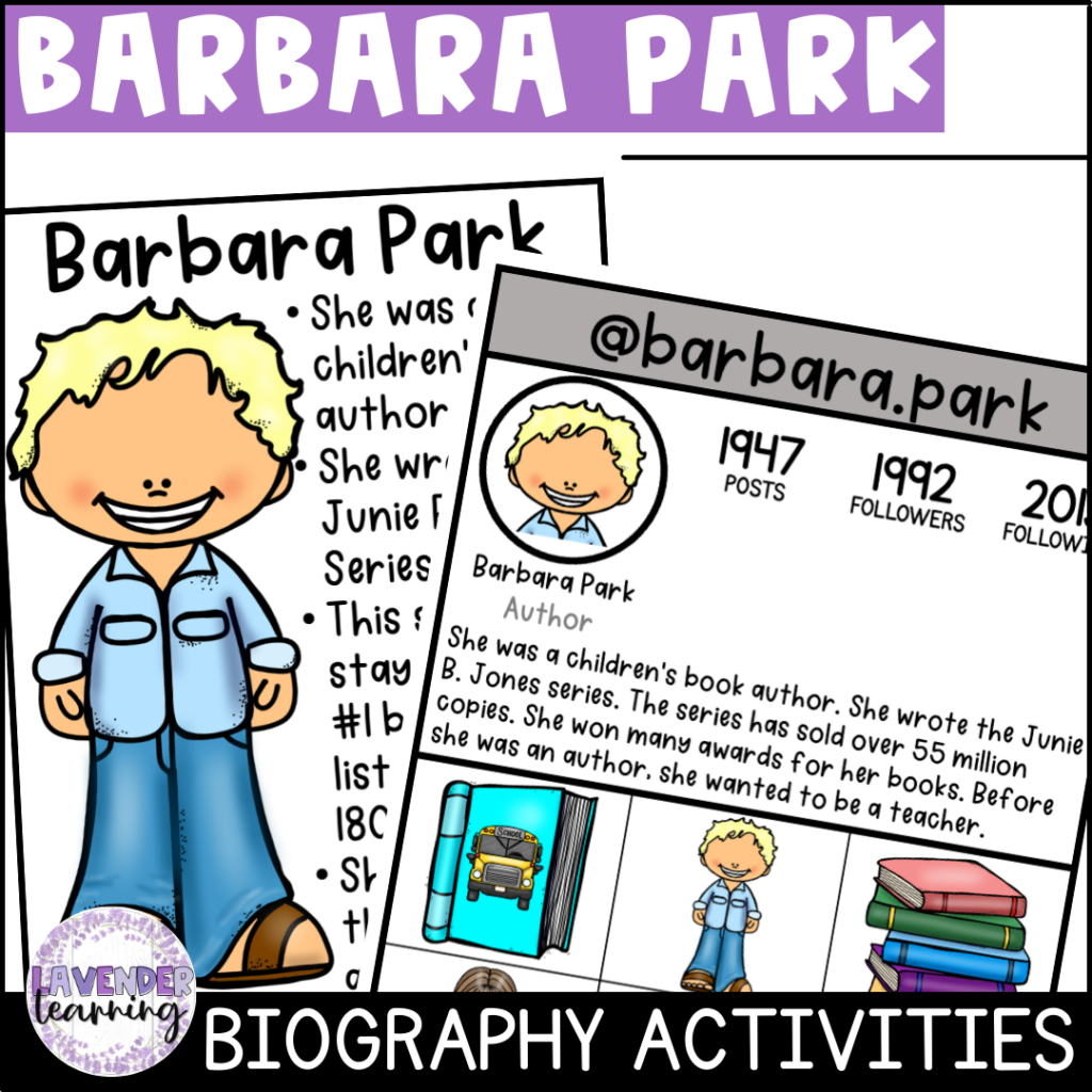 Barbara Park Biography Activities, Worksheets, Flip Book - Author Study | Made By Teachers