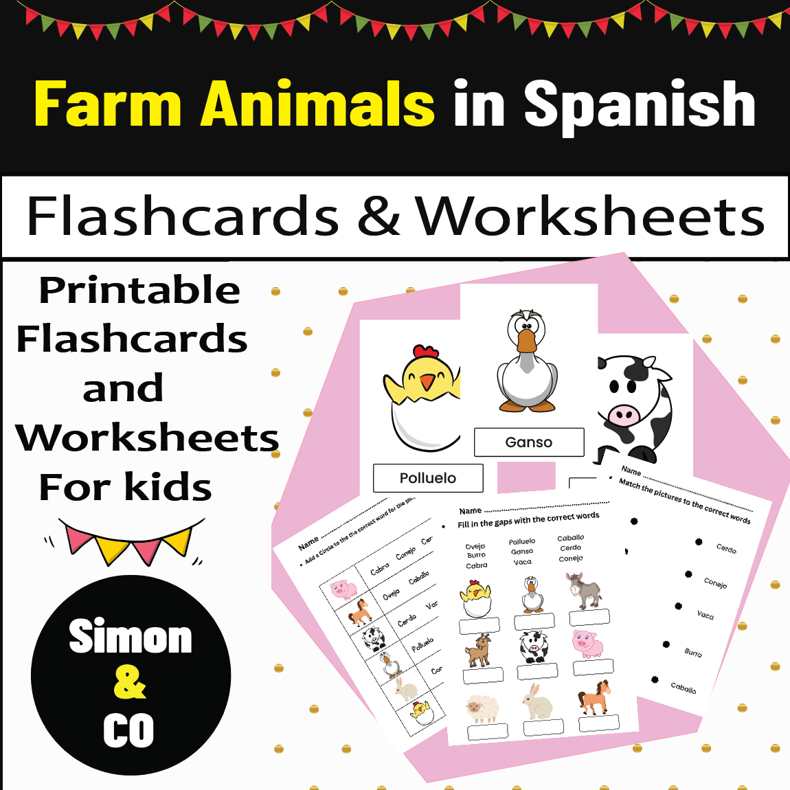 Spanish Farm Animals Flashcards & Worksheets. Vocab & activity games ...