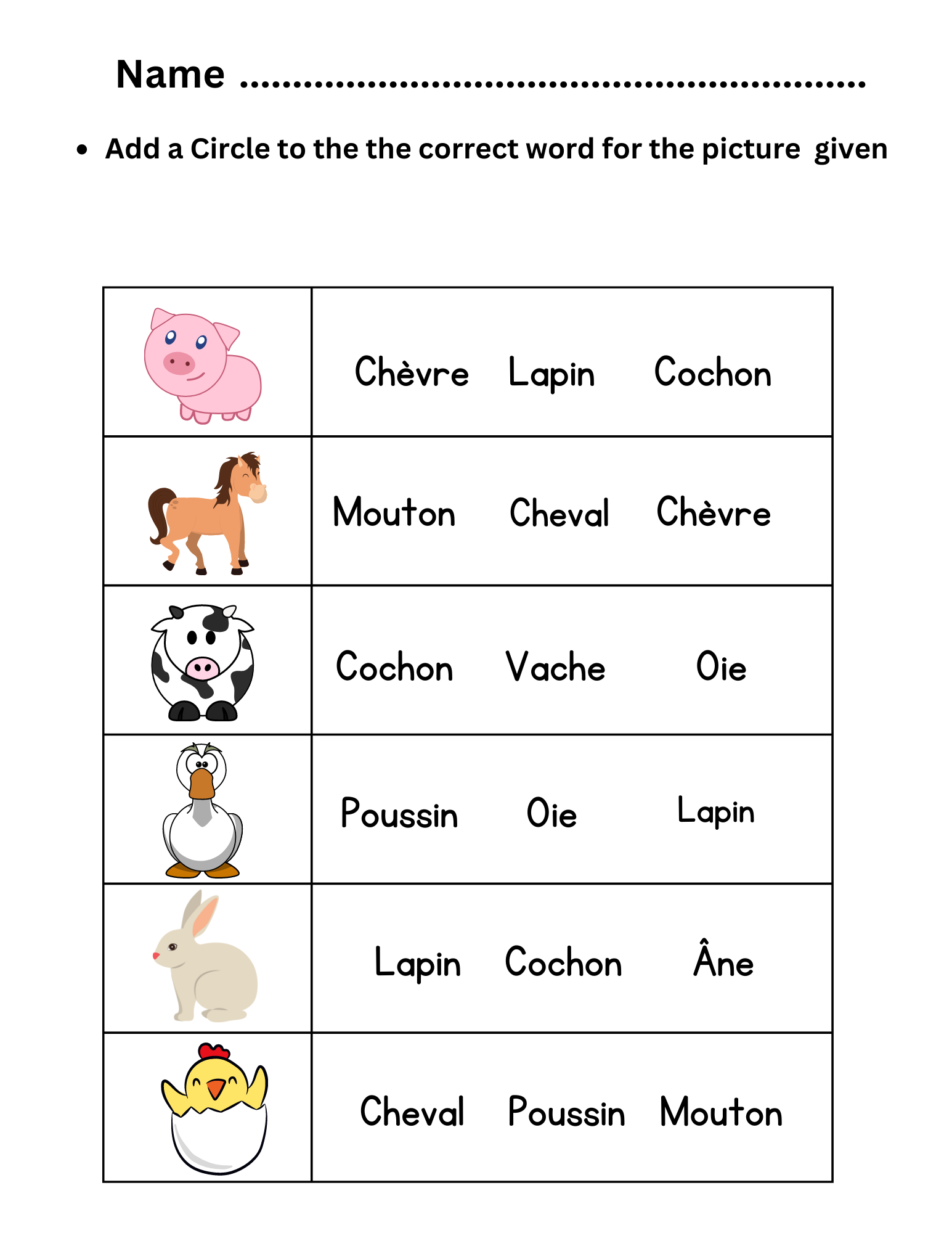 French Farm Animals Flashcards & Worksheets. Vocab & activity games for ...