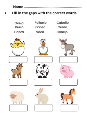Spanish Farm Animals Flashcards & Worksheets. Vocab & activity games ...