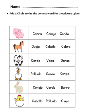 Spanish Farm Animals Flashcards & Worksheets. Vocab & activity games ...
