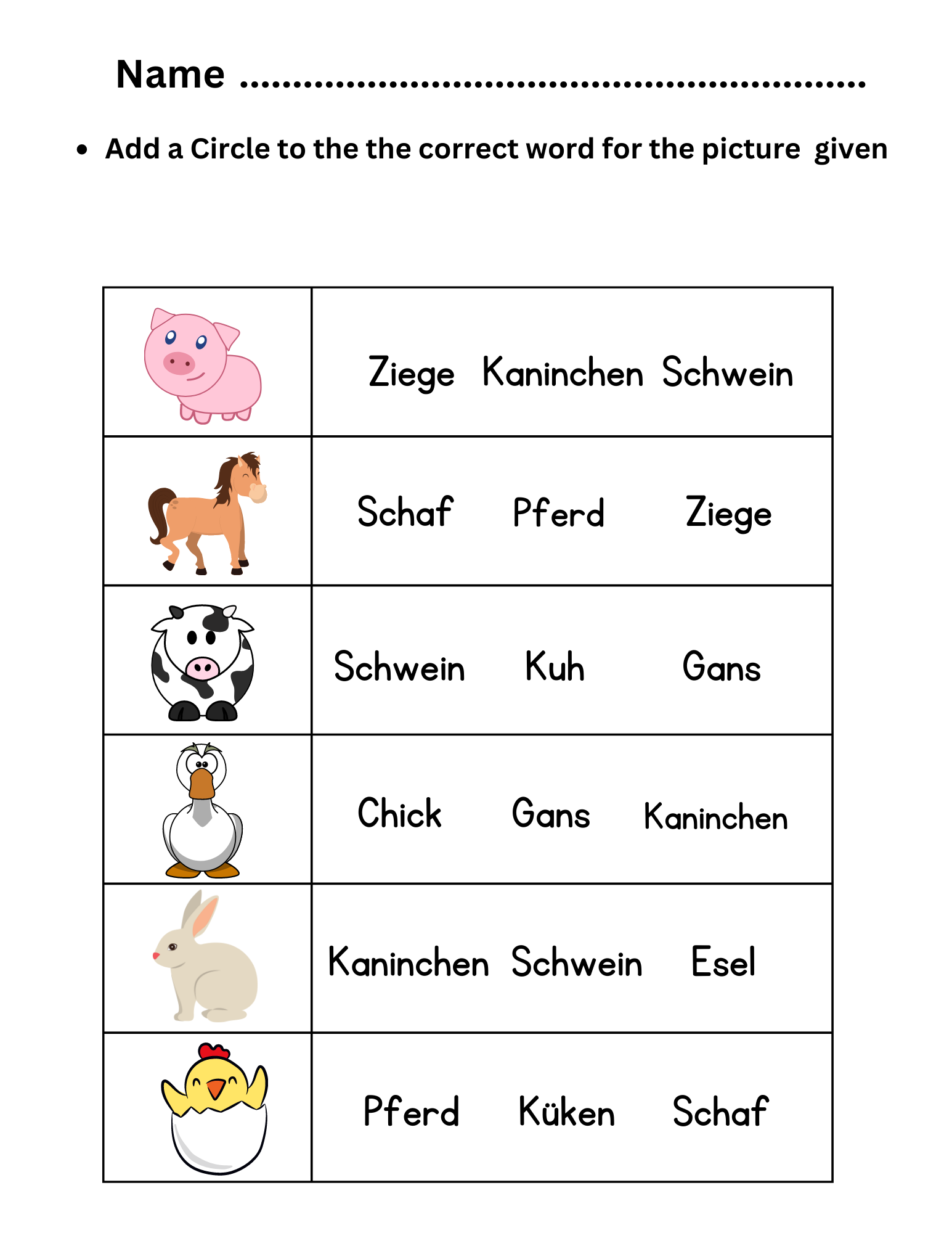 German Farm Animals Flashcards & Worksheets. Vocab activity games for ...