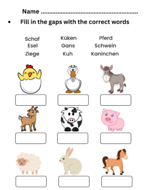 German Farm Animals Flashcards & Worksheets. Vocab activity games for ...
