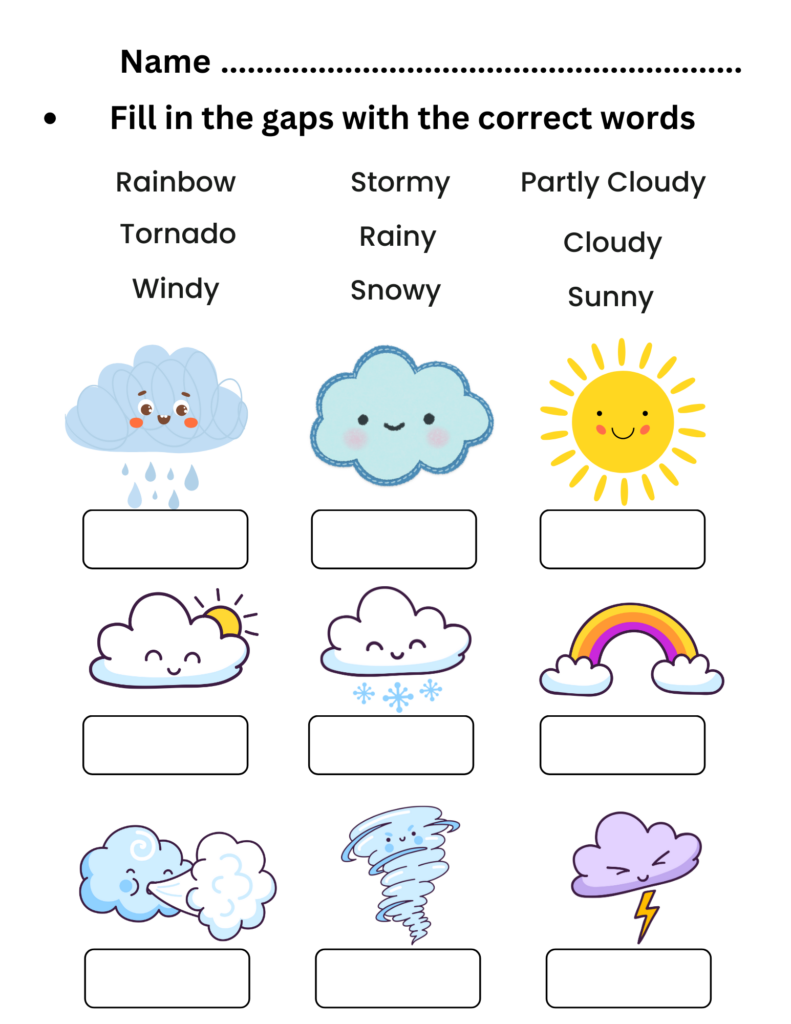 Weather Flashcards & Worksheets. Vocab & activity games for kids ...