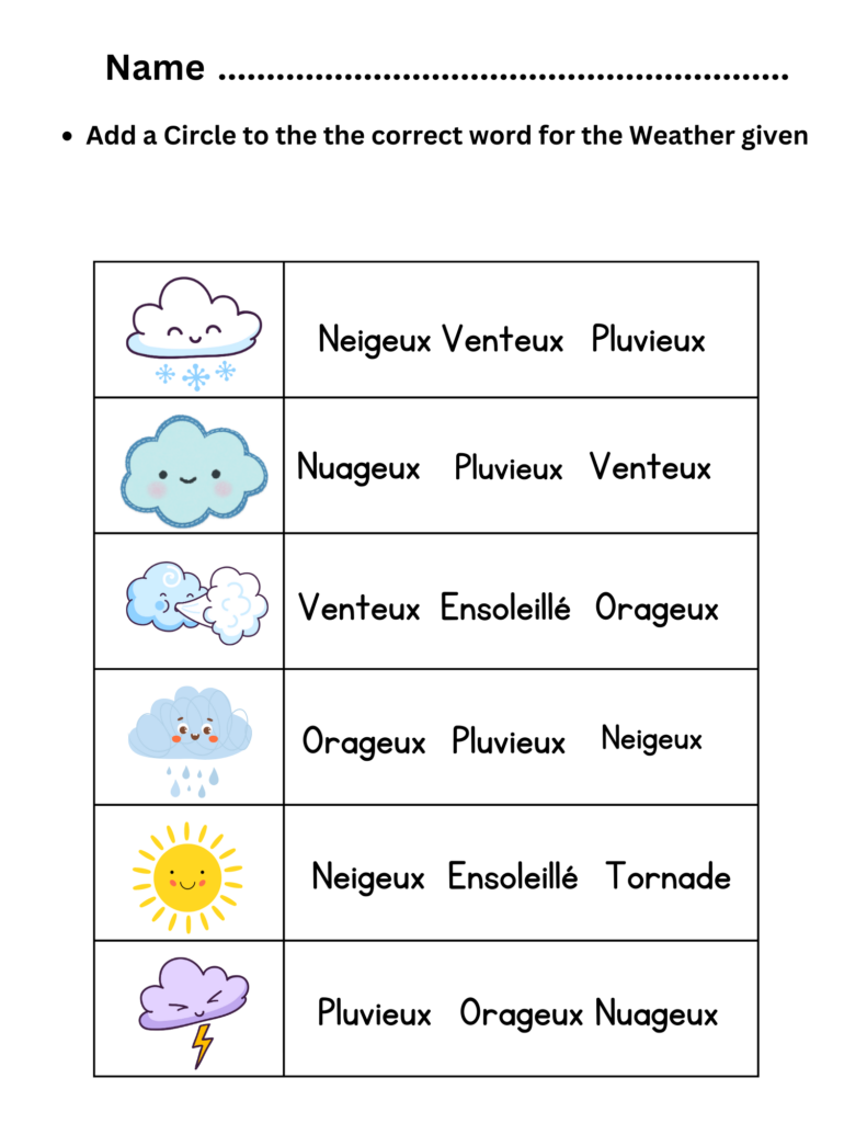 French Weather Flashcards & Worksheets. Vocab & activity games for kids ...