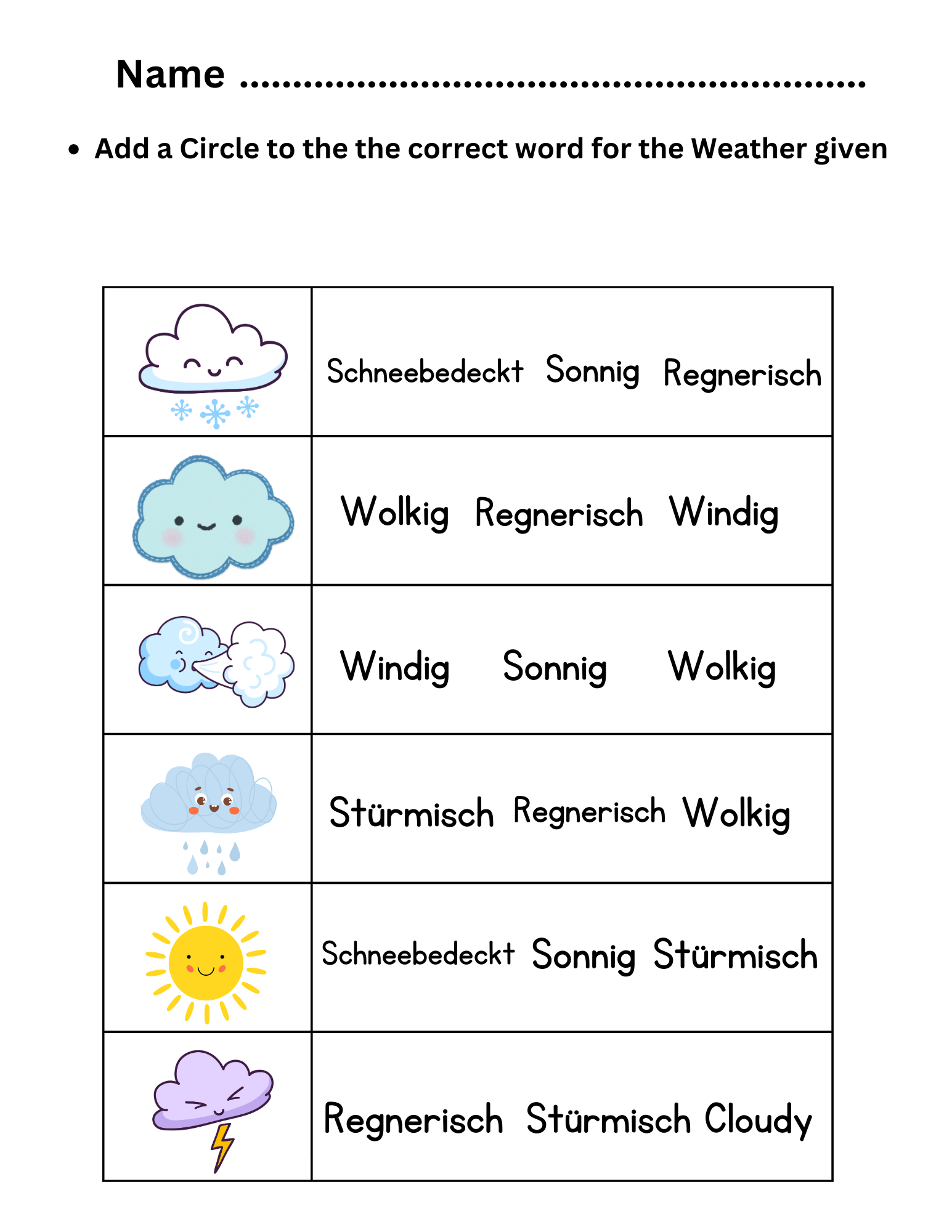 German Weather Flashcards & Worksheets. Vocab activity games for kids ...