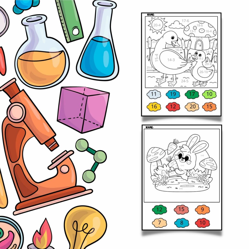 spring addition and subtraction color by number, Spring Math color by ...