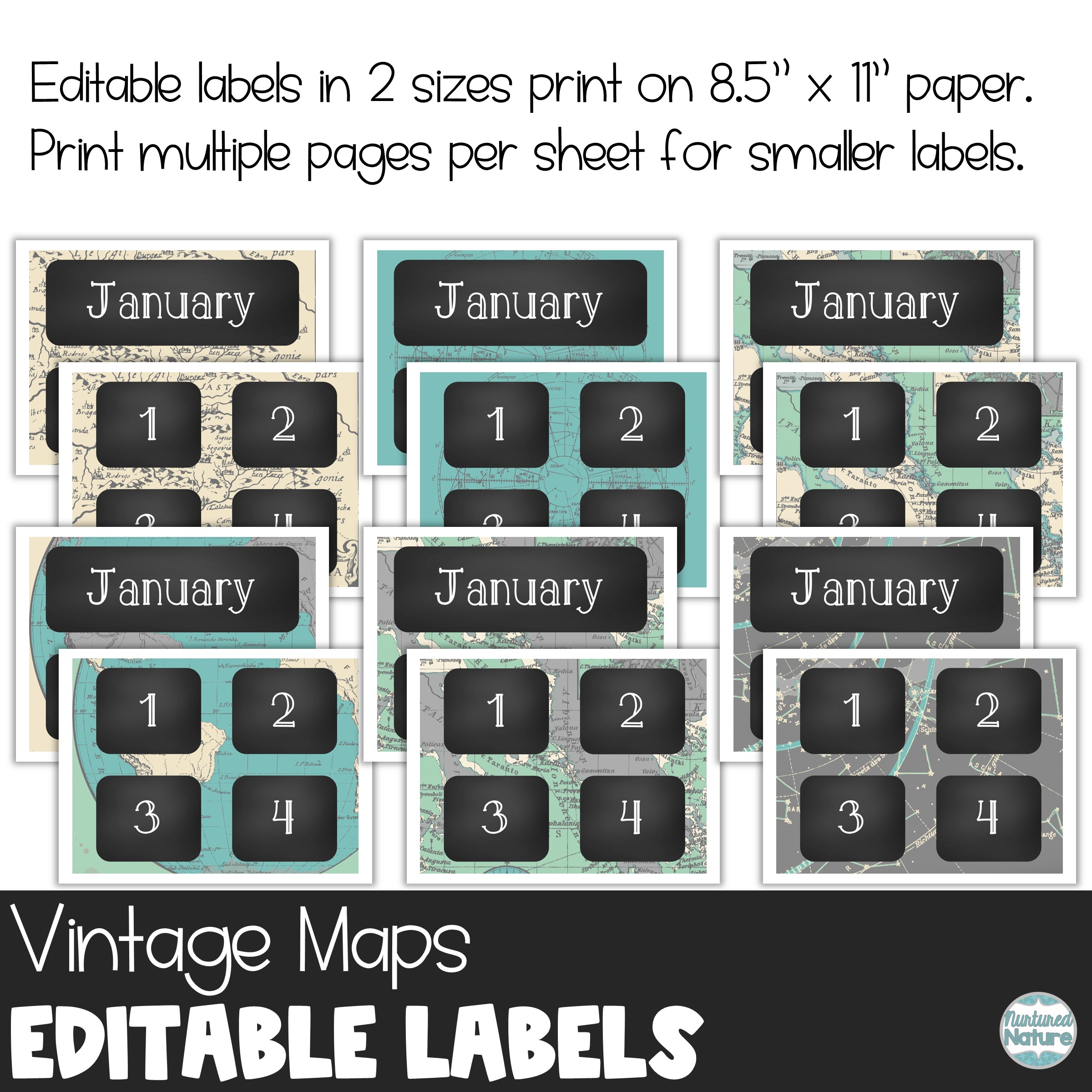 Editable Labels - Vintage Maps - Printable Modern Farmhouse Decor ...