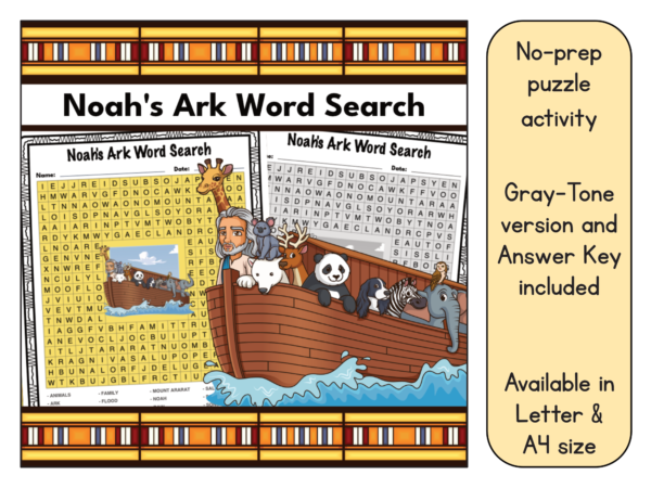 Noah's Ark Word Search Bible Puzzle Activity Worksheet | Made By Teachers