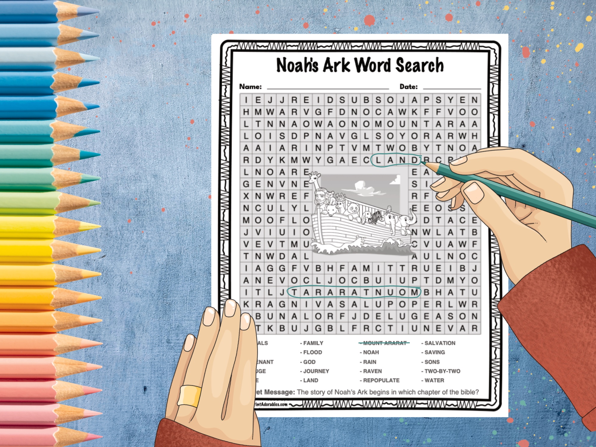 Noah's Ark Word Search Bible Puzzle Activity Worksheet | Made By Teachers