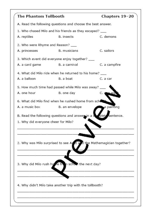 Norton Juster "The Phantom Tollbooth" worksheets | Made By Teachers
