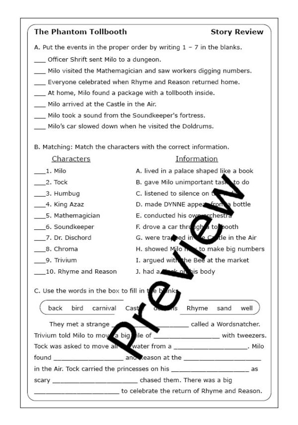Norton Juster "The Phantom Tollbooth" worksheets | Made By Teachers