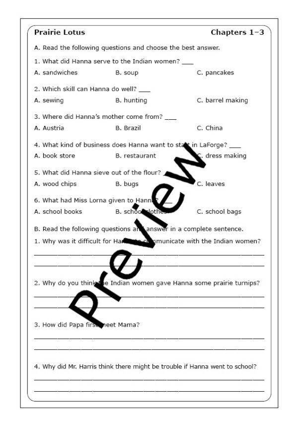 Linda Sue Park "Prairie Lotus" worksheets | Made By Teachers