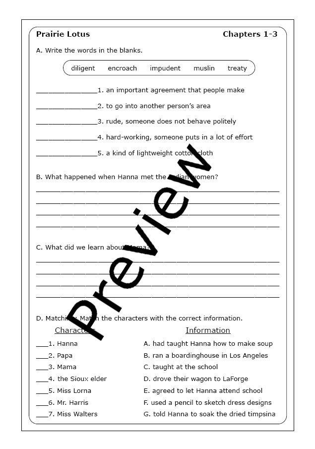 Linda Sue Park "Prairie Lotus" worksheets | Made By Teachers