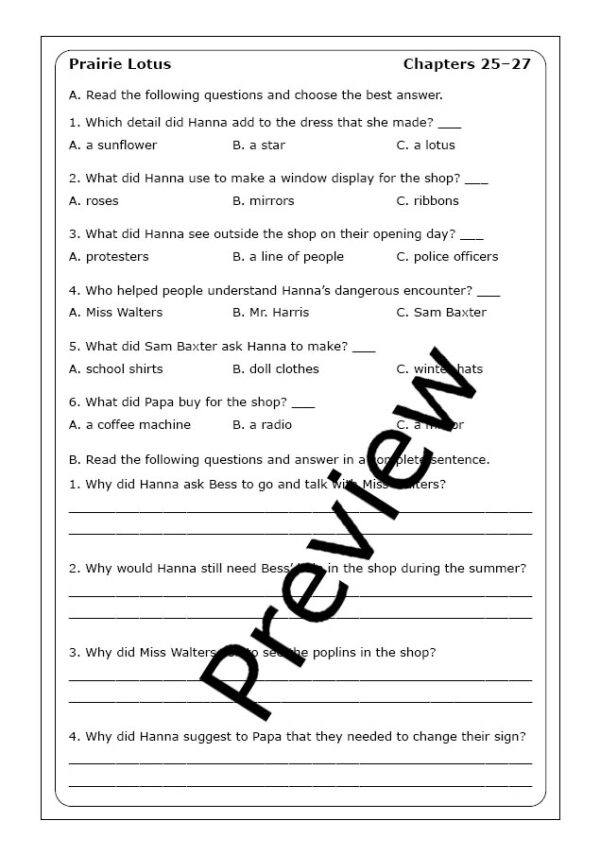 Linda Sue Park "Prairie Lotus" worksheets | Made By Teachers