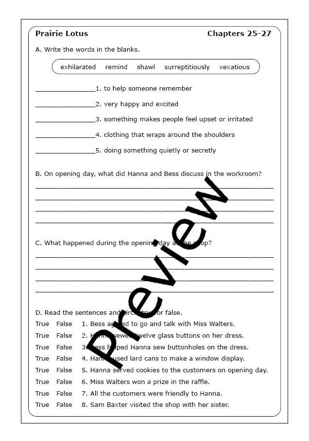 Linda Sue Park "Prairie Lotus" worksheets | Made By Teachers