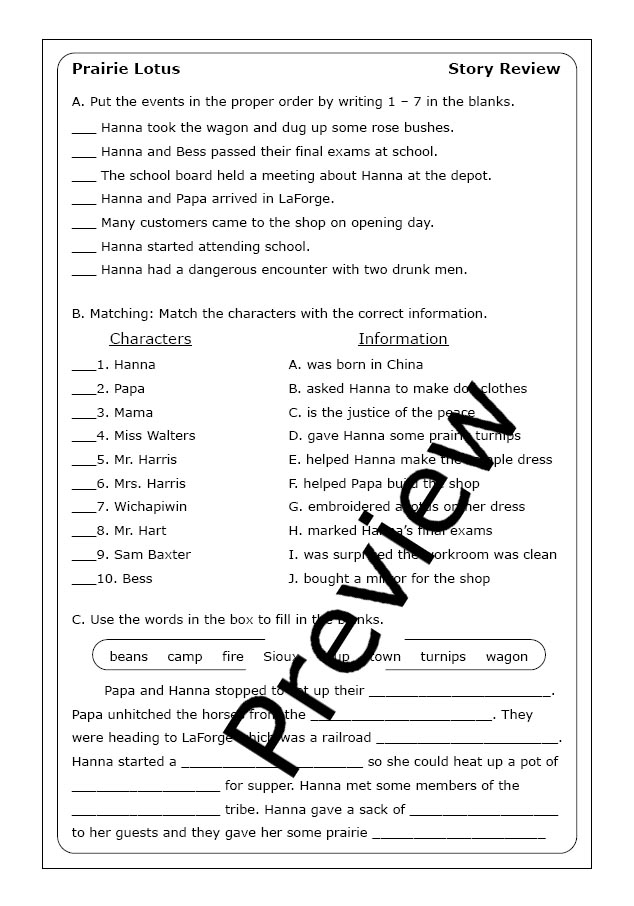 Linda Sue Park "Prairie Lotus" worksheets | Made By Teachers
