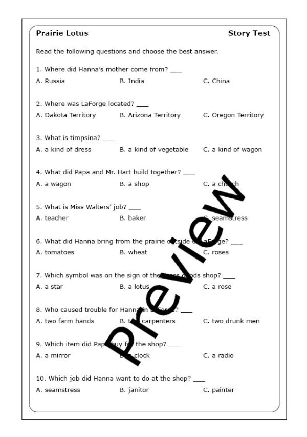 Linda Sue Park "Prairie Lotus" worksheets | Made By Teachers