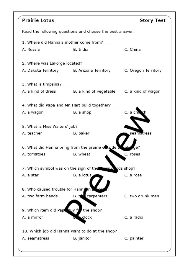 Linda Sue Park "Prairie Lotus" worksheets | Made By Teachers
