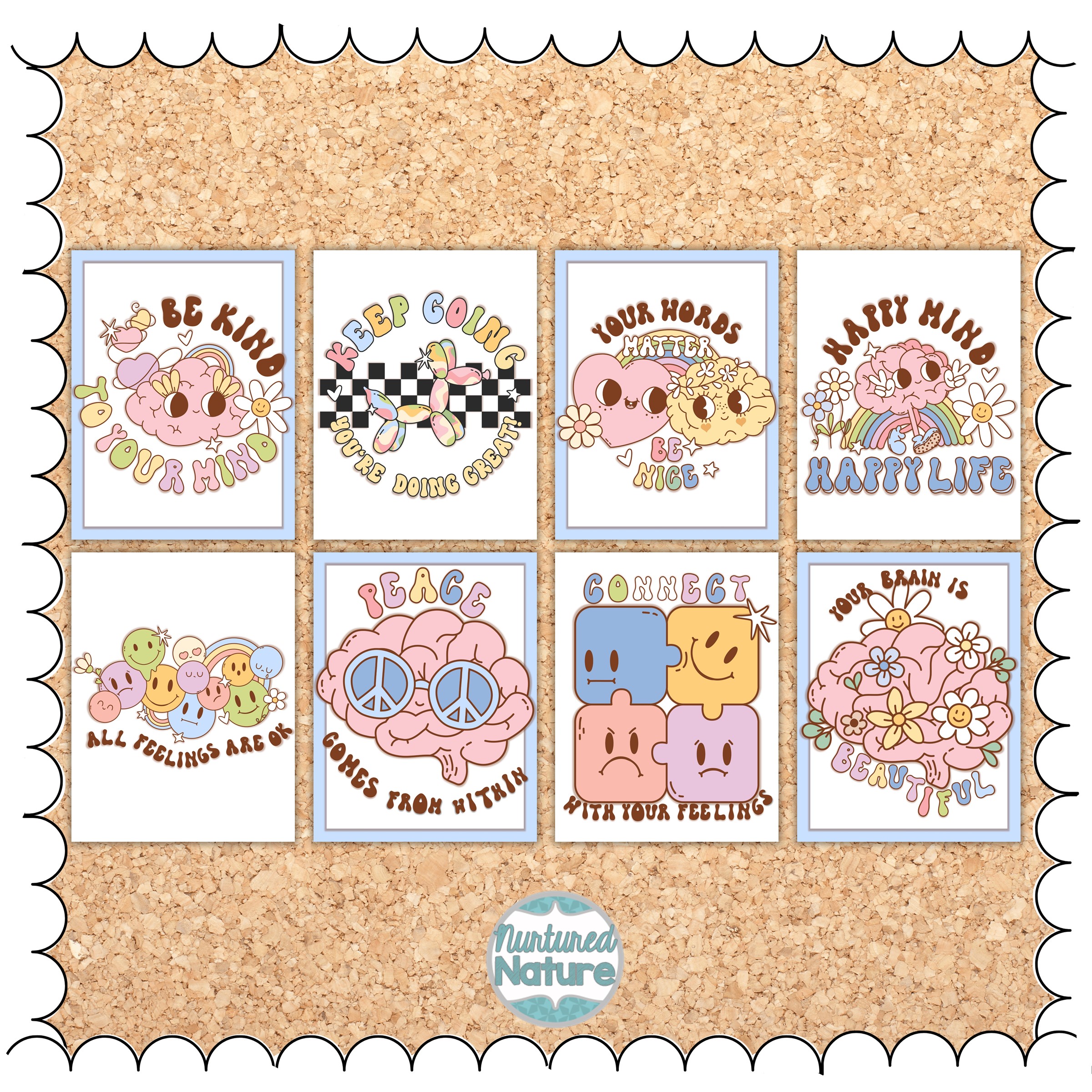 Mental Health Bulletin Board Posters - Groovy Retro Motivational ...