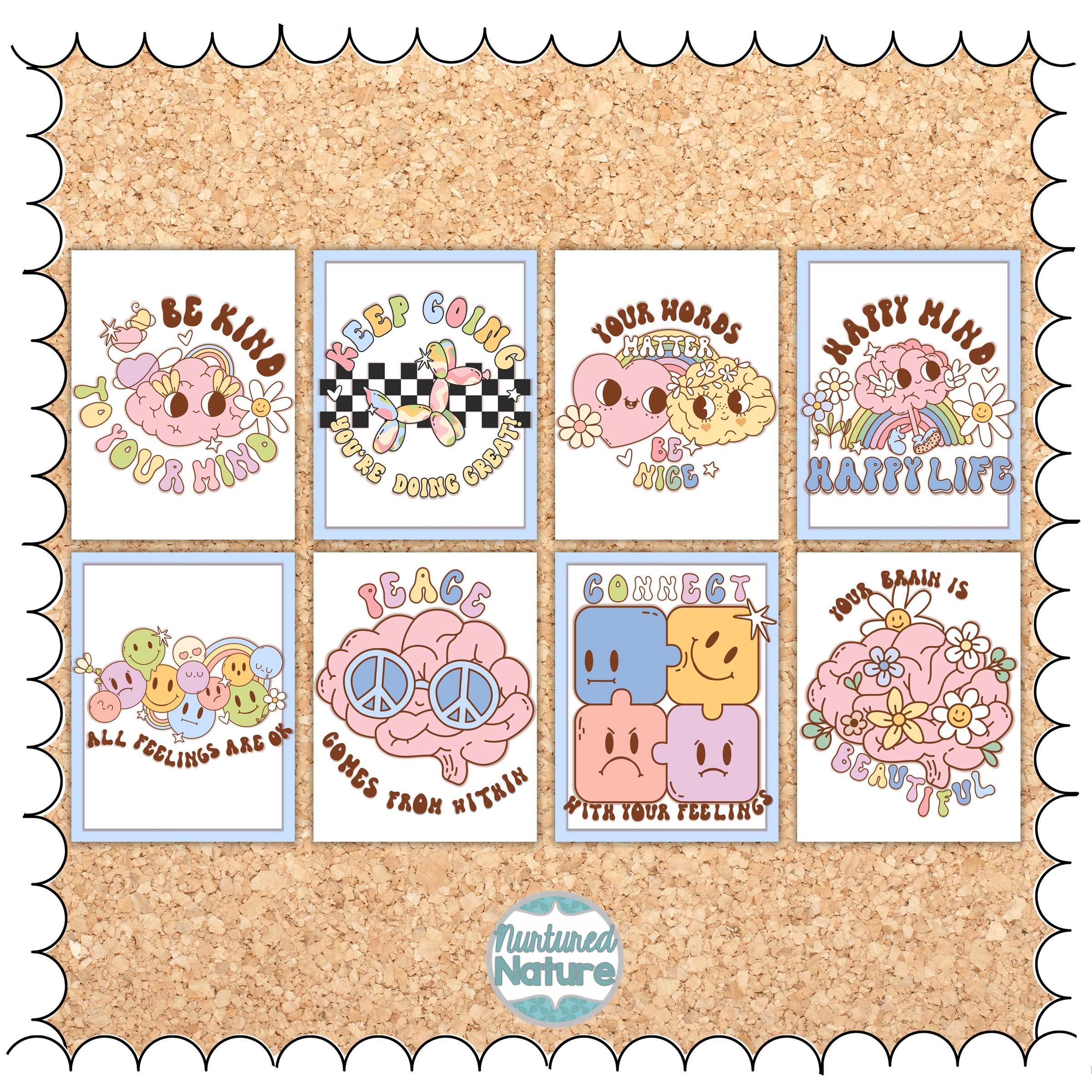 Mental Health Bulletin Board Posters - Groovy Retro Motivational ...