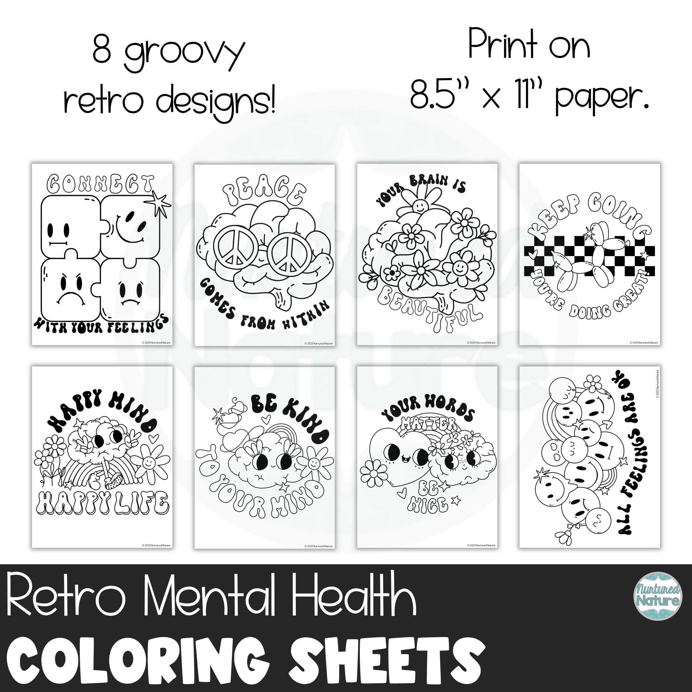 Mental Health Awareness Coloring Pages - Groovy Retro SEL Coloring ...