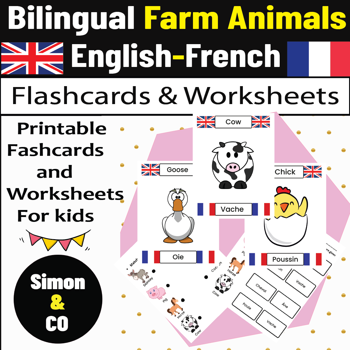 Bilingual English-French Farm Animals Flashcards & Worksheets. Activity ...