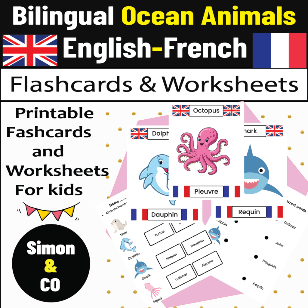 Bilingual English-French Ocean Animals Flashcards & Worksheets ...