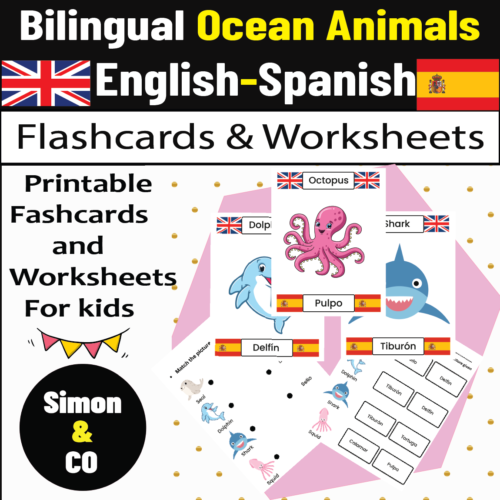 Bilingual English-Spanish Ocean Animals Flashcards & Worksheets ...