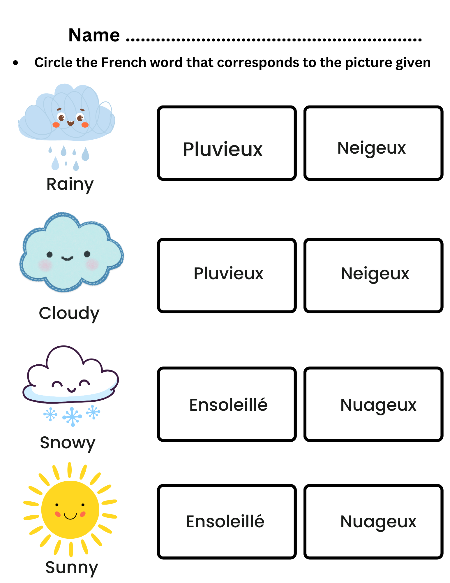 Bilingual English-French Weather Flashcards & Worksheets. vocab ...