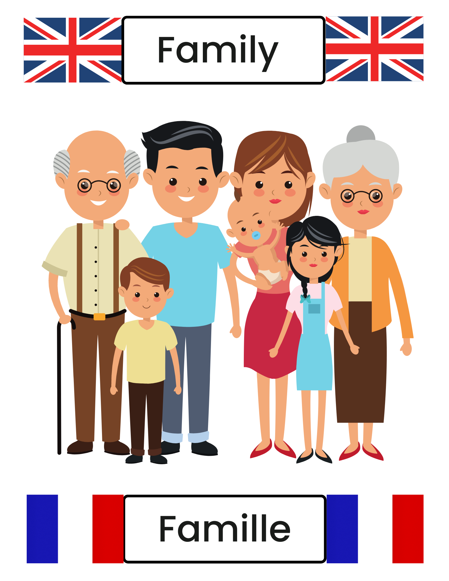 Bilingual English-French Family members Flashcards & Worksheets ...