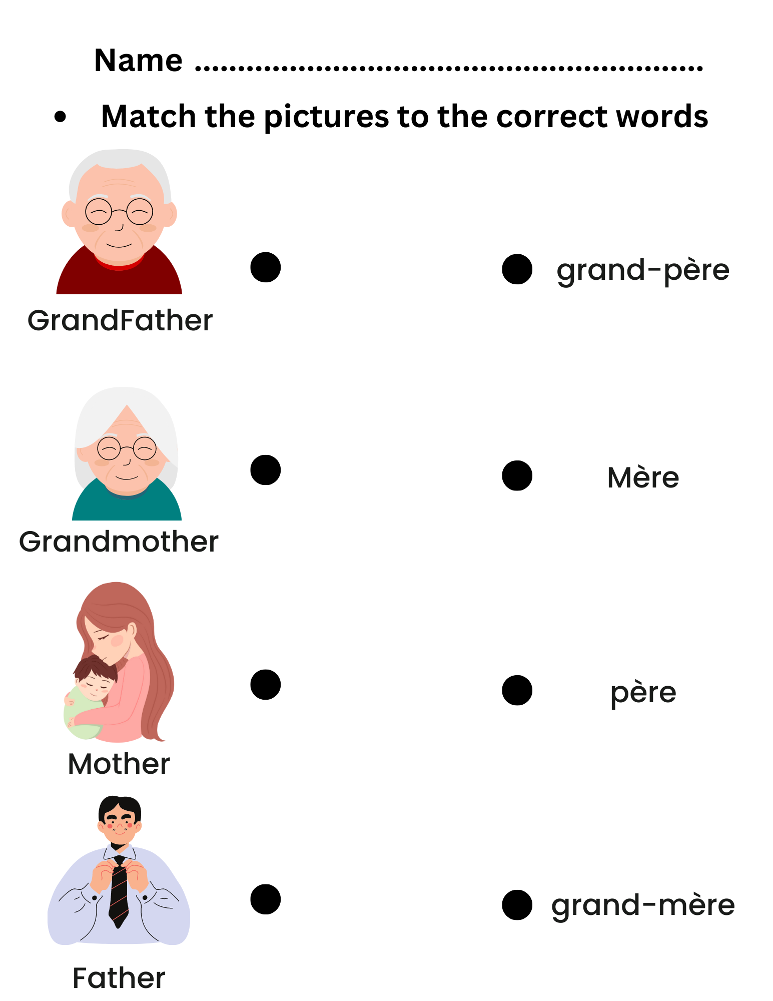 Bilingual English-French Family members Flashcards & Worksheets ...