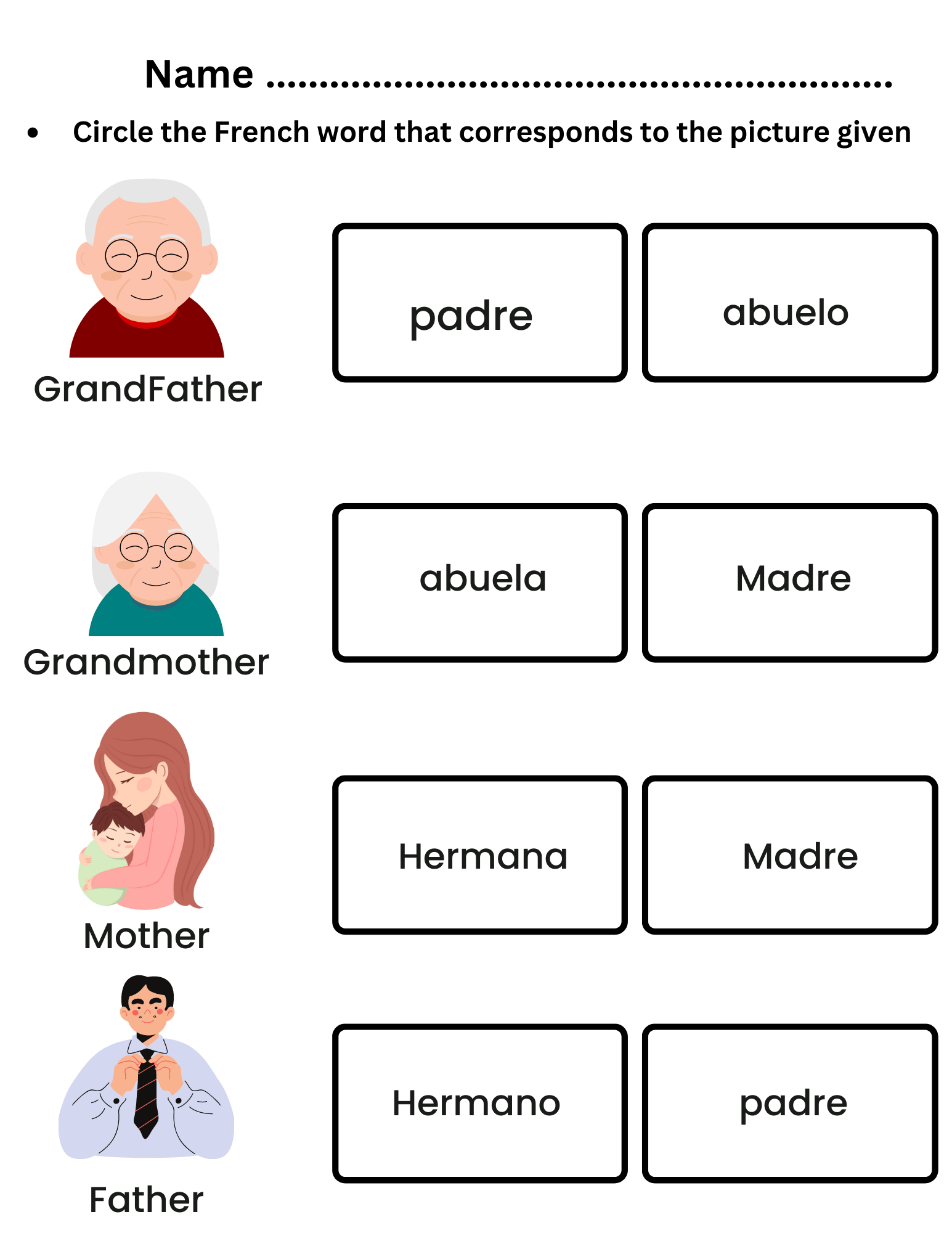 Bilingual English-Spanish Family members Flashcards & Worksheets ...