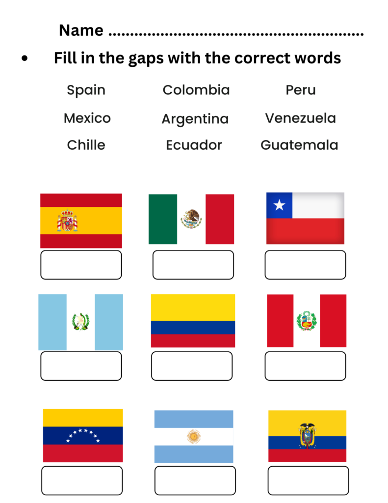 Spanish Speaking Countries Flags with Flashcards & Worksheets for kids ...