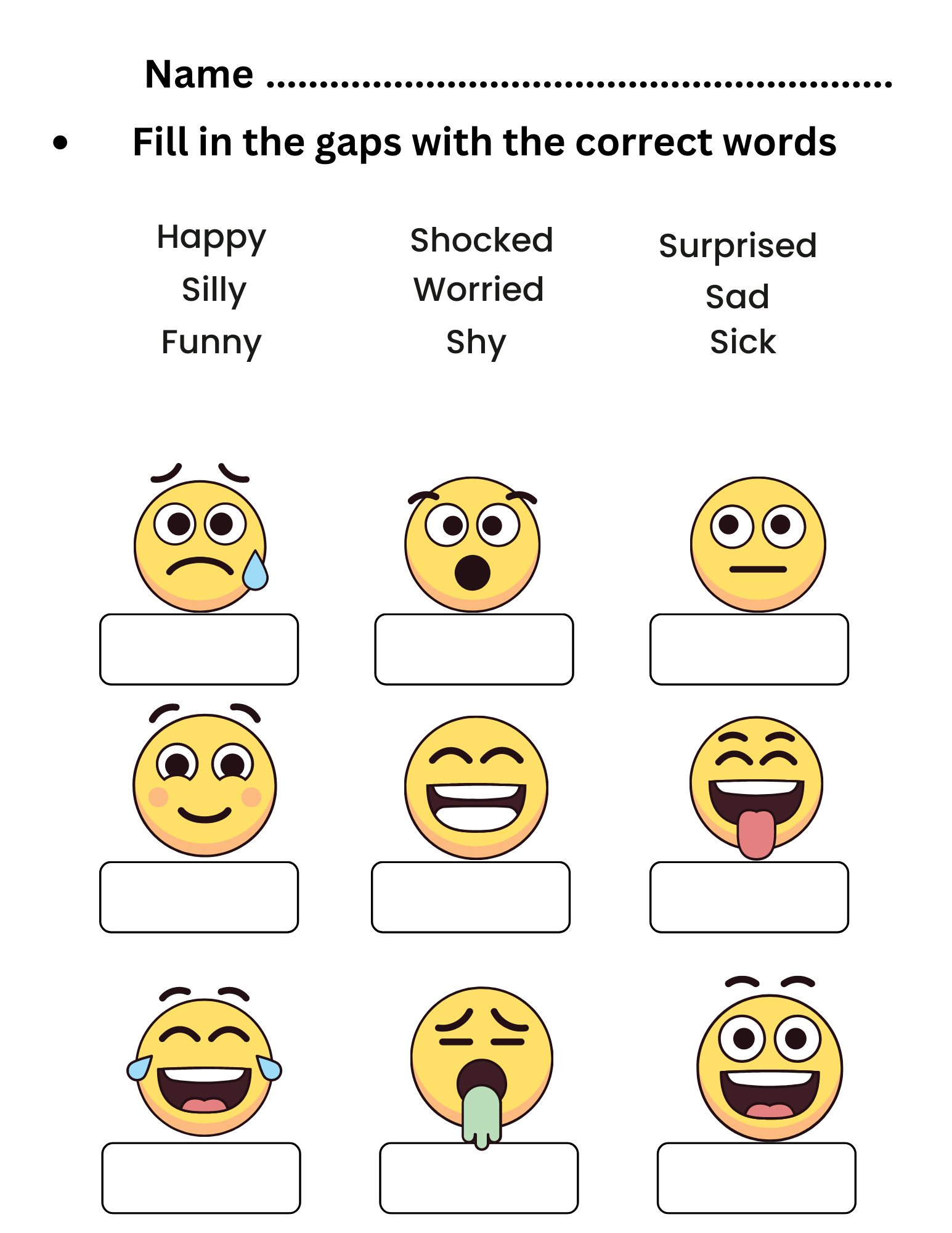 Feelings Flashcards & Worksheets with emoticon. Vocab & activity games ...