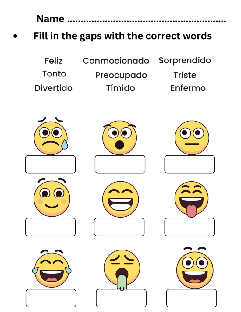 Spanish Feelings Flashcards & Worksheets. Vocab & activity games for ...