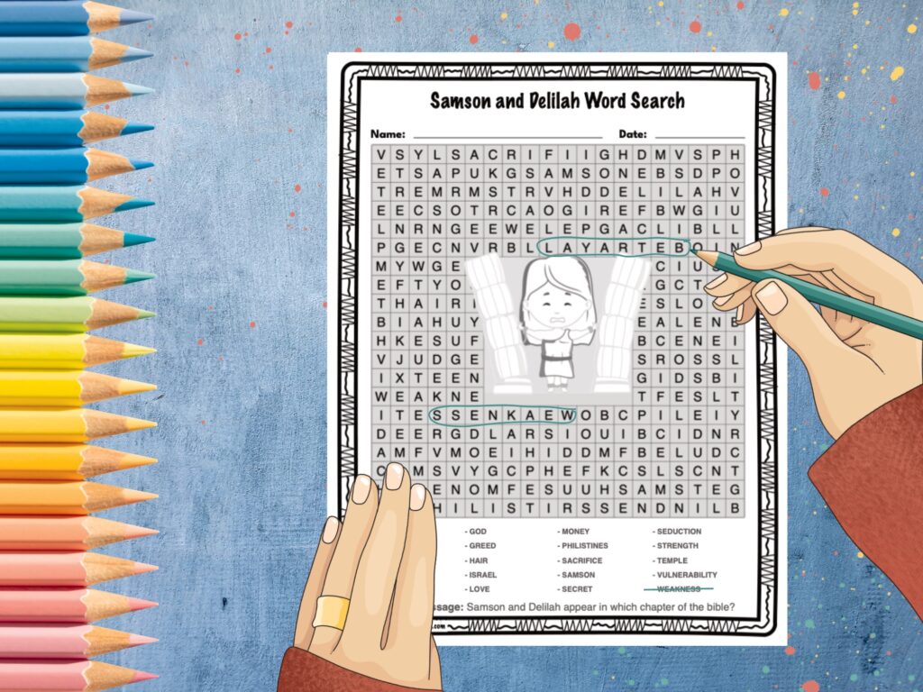 Samson and Delilah Word Search Bible Puzzle Activity Worksheet | Made ...