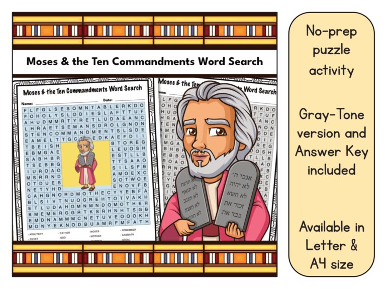 Moses and the Ten Commandments Word Search Bible Puzzle Activity ...