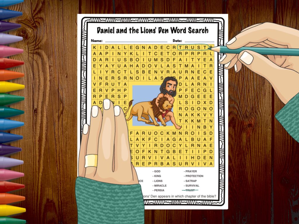 Daniel and the Lions' Den Word Search Bible Puzzle Activity Worksheet ...