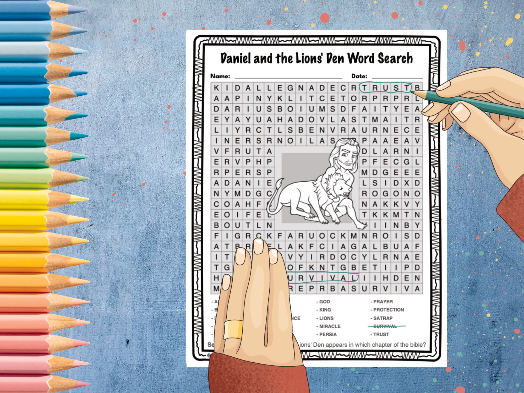 Daniel and the Lions' Den Word Search Bible Puzzle Activity Worksheet ...
