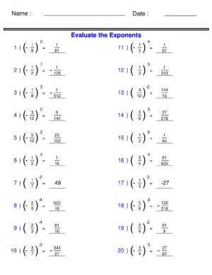 Exponents and Radicals Worksheets Solving Fractions with Exponents ...