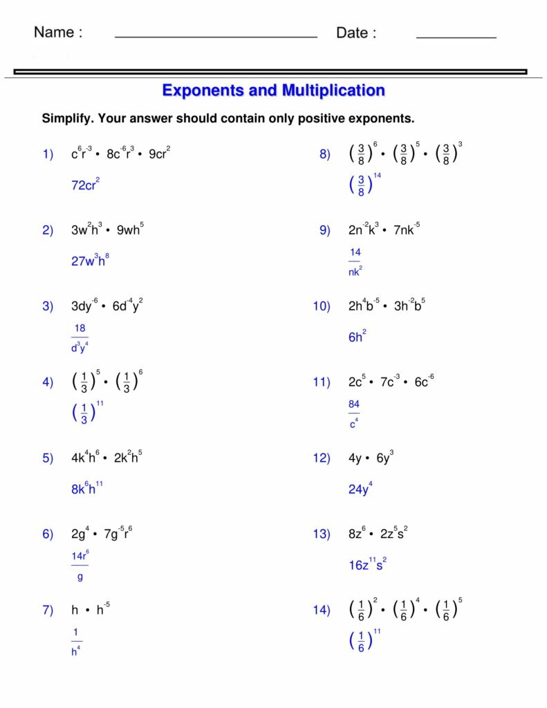 Exponents and Radicals Worksheets Exponents and Multiplication ...