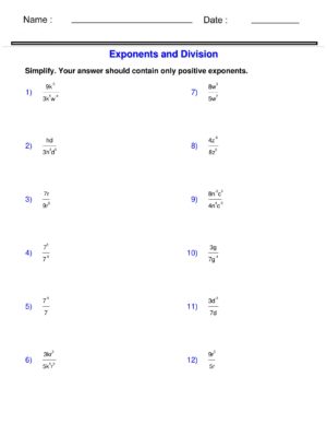 Exponents and Radicals Worksheets Exponents and Division Worksheets ...