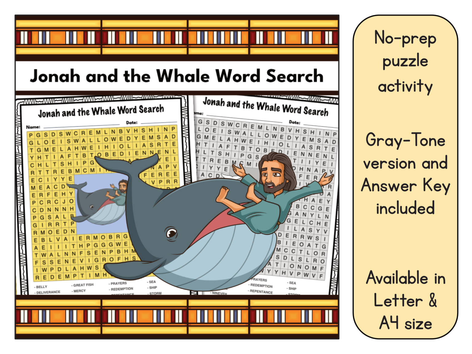 Jonah and the Whale Word Search Bible Puzzle Activity Worksheet | Made ...
