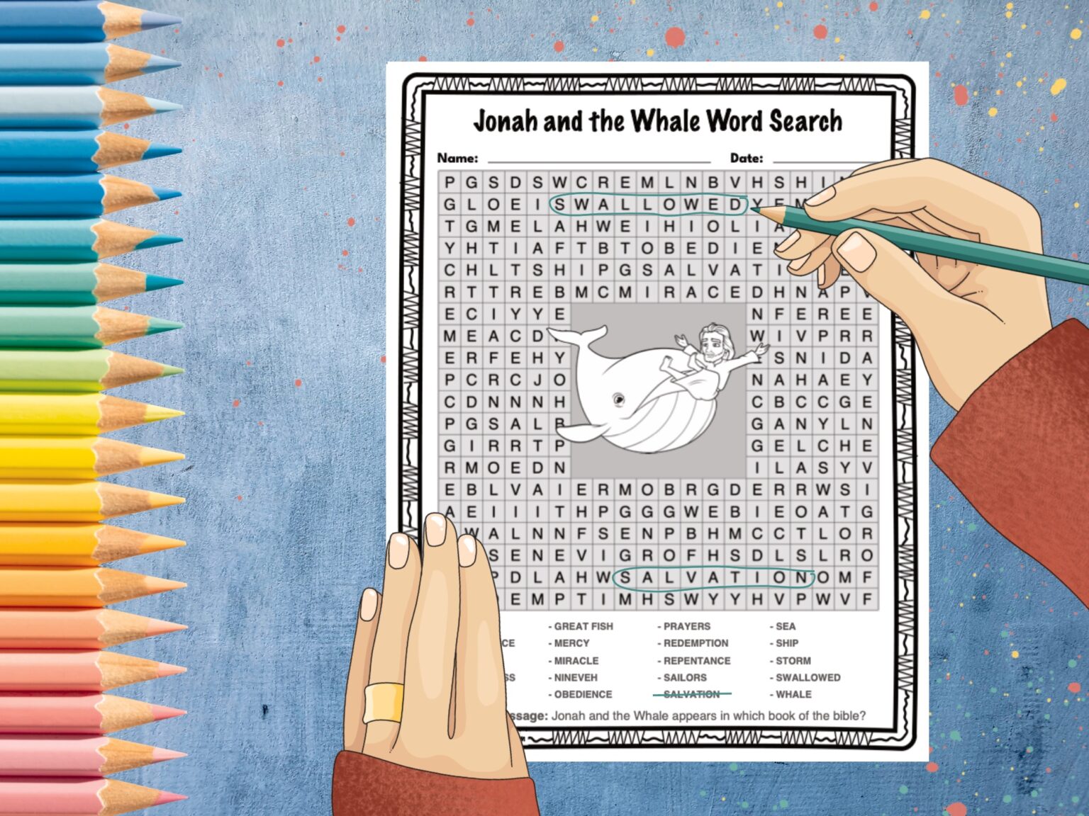 Jonah and the Whale Word Search Bible Puzzle Activity Worksheet | Made ...